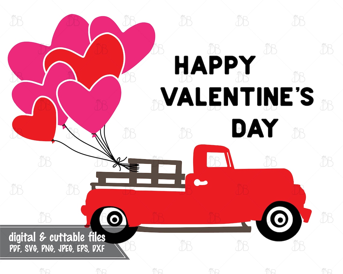 Vintage Red Truck Valentine's Day Graphic INSTANT | Etsy