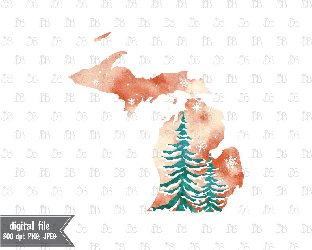 Michigan State - Winter Watercolor Rustic Design - Sunset Christmas ...