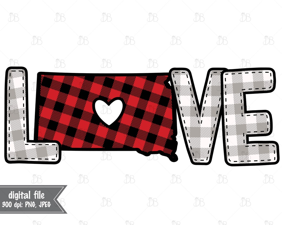 Love South Dakota State Buffalo Plaid Applique Sublimation Graphic ...