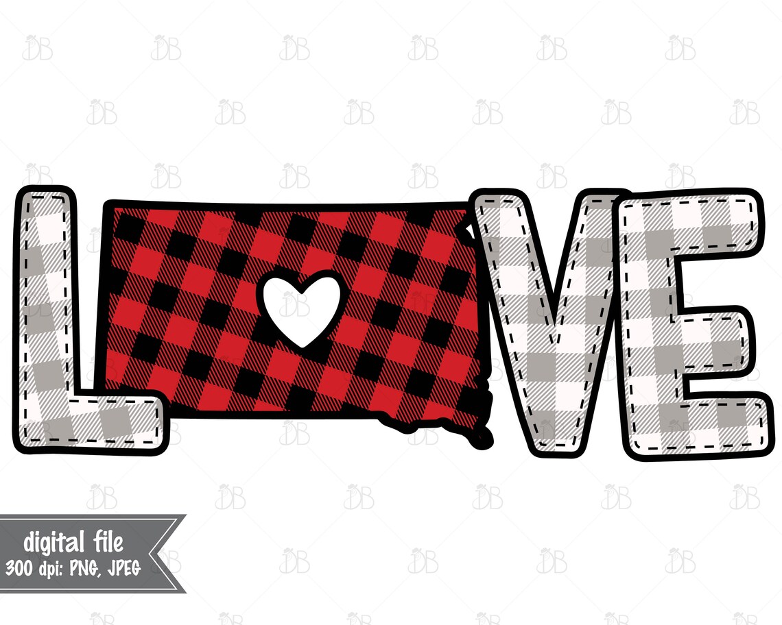 Love South Dakota State Buffalo Plaid Applique Sublimation - Etsy