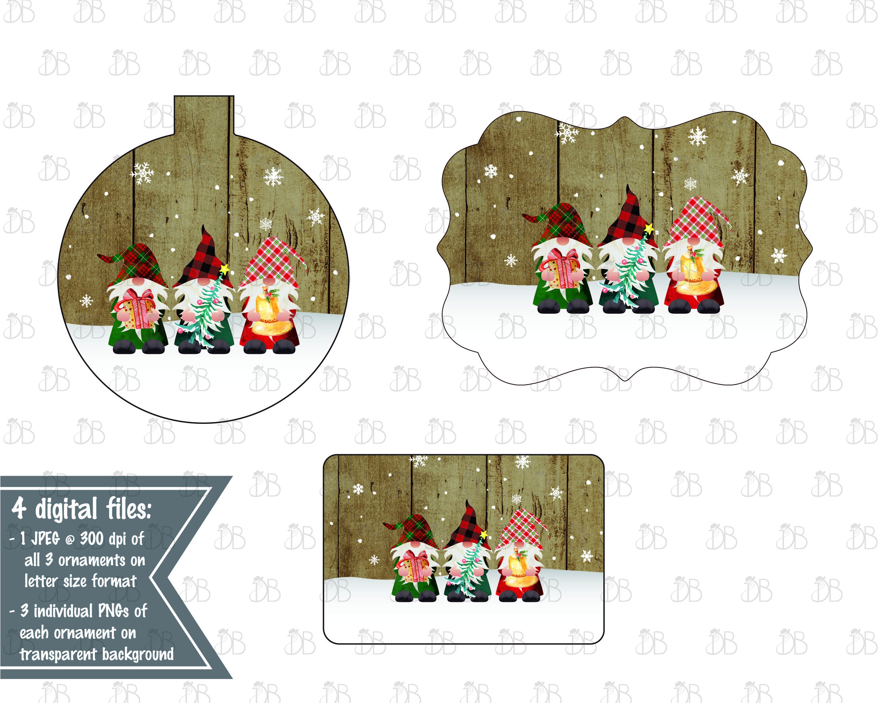3 Christmas Gnomes Ornaments Designs - Jpeg PNG - Sublimation Templates ...