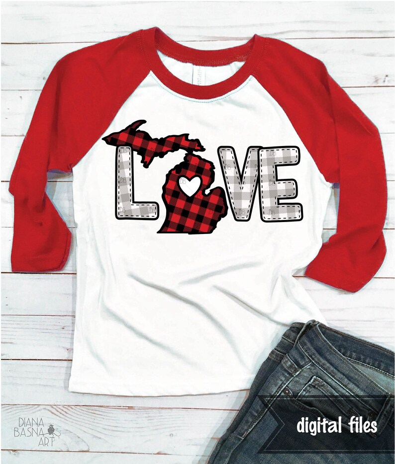 Love Michigan state buffalo plaid sublimation graphic | Etsy