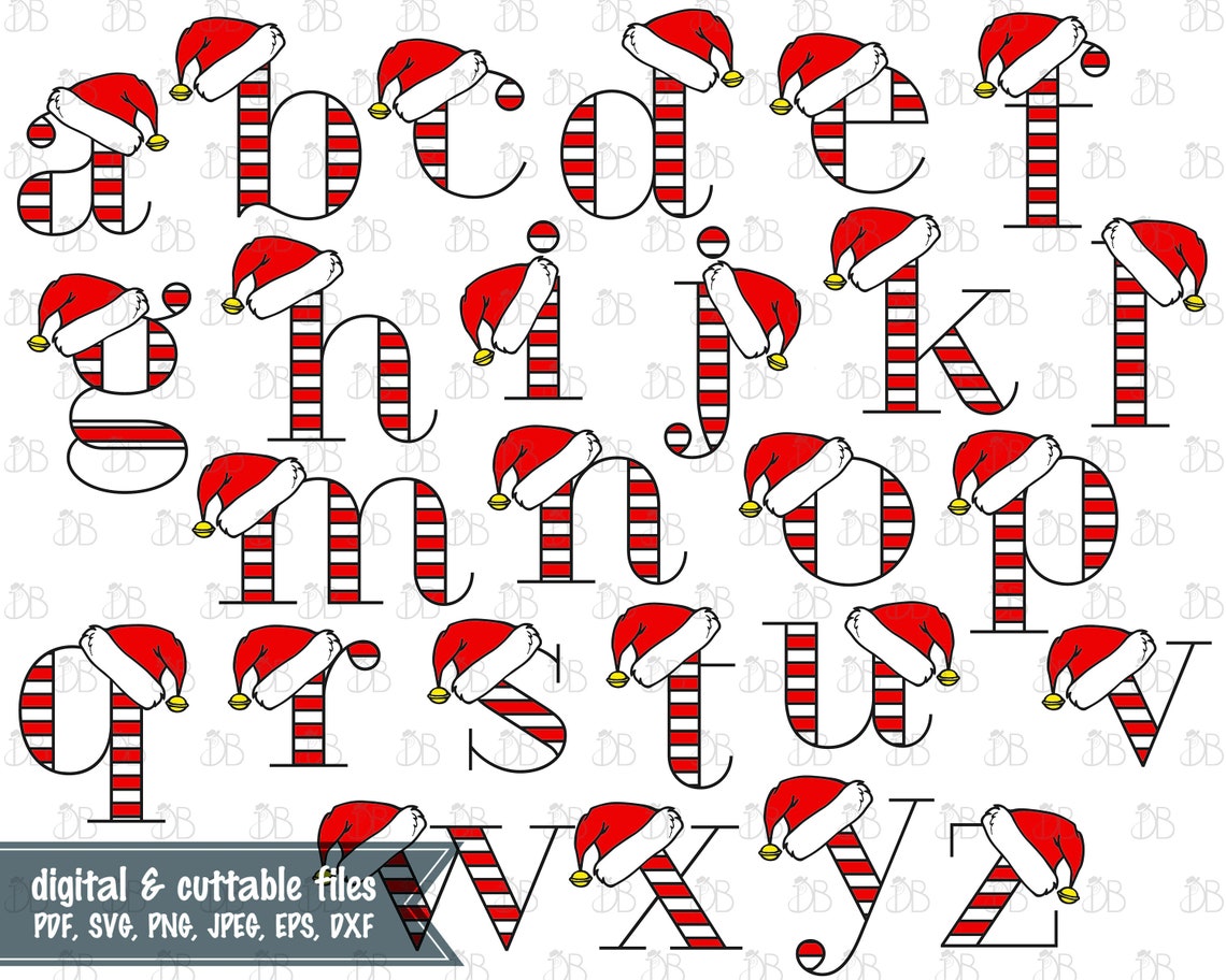 Santa Hat Lowercase Alphabet Svg Cut File - INSTANT DIGITAL DOWNLOAD ...
