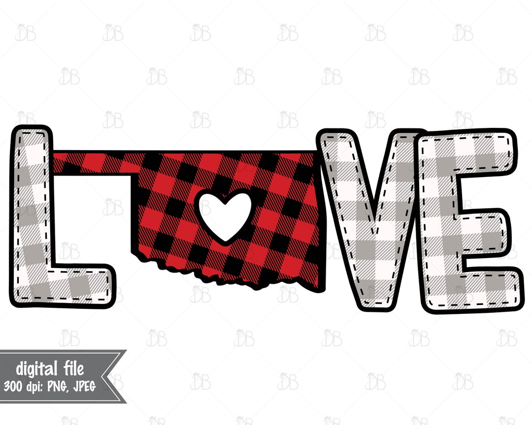 Love Oklahoma State Buffalo Plaid Applique Sublimation Graphic ...