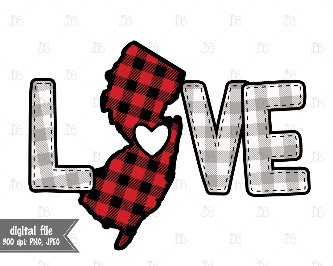 Love New Jersey State Buffalo Plaid Applique Sublimation Graphic ...