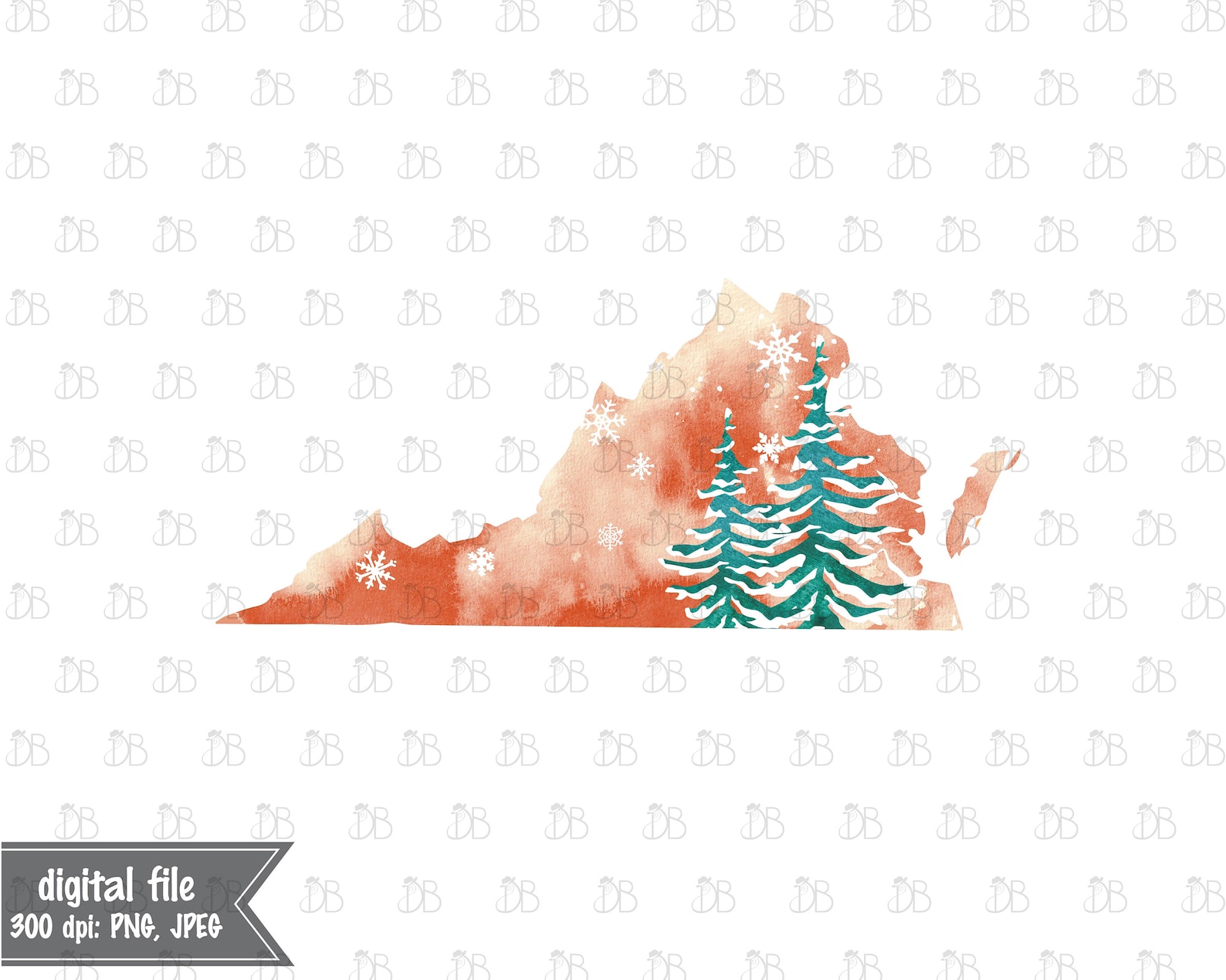 Virginia State Winter Watercolor Rustic Design Sunset - Etsy