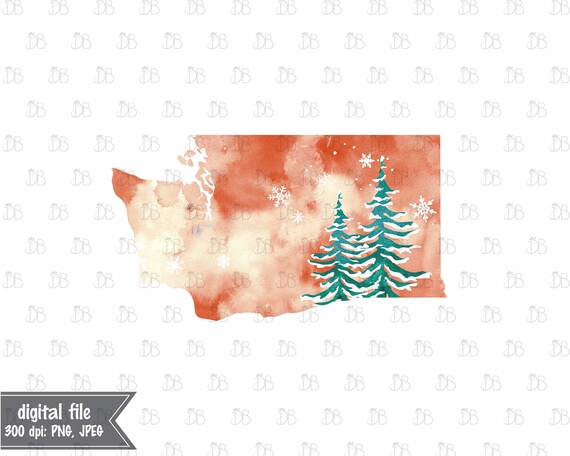 Washington State Winter Watercolor Rustic Design Sunset | Etsy