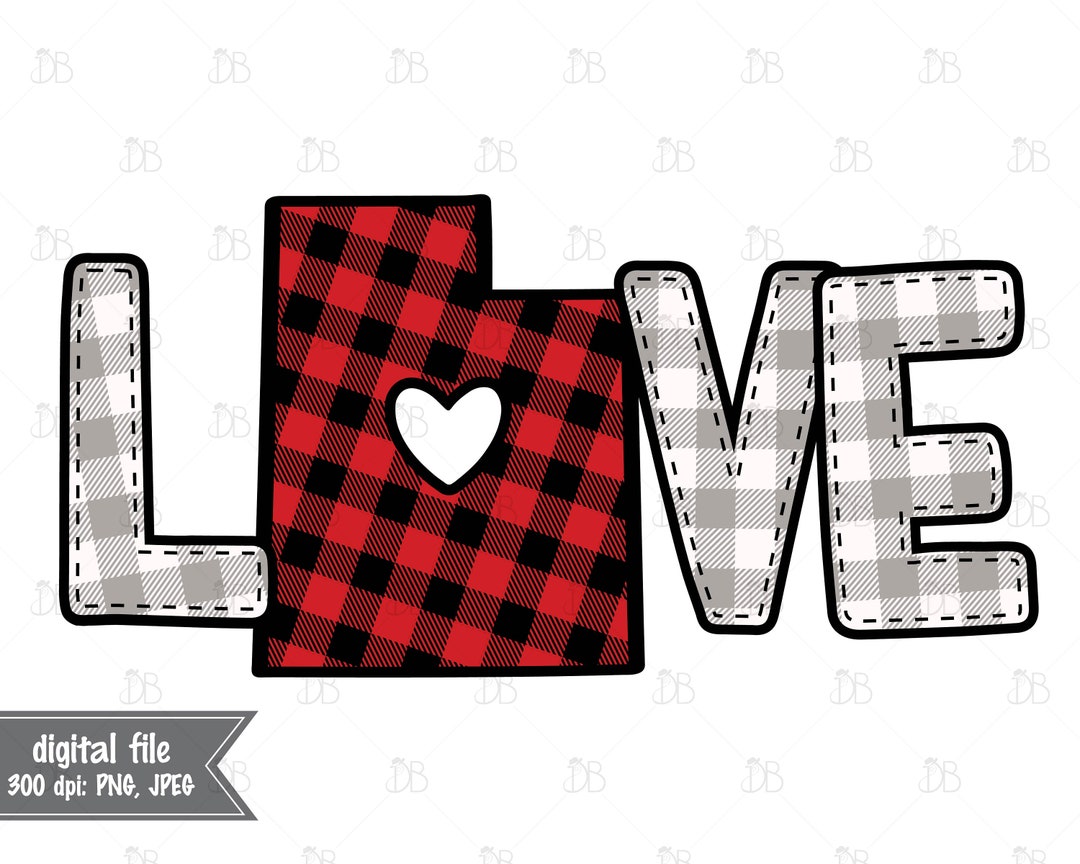 Love Utah State Buffalo Plaid Applique Sublimation Graphic - Instant ...