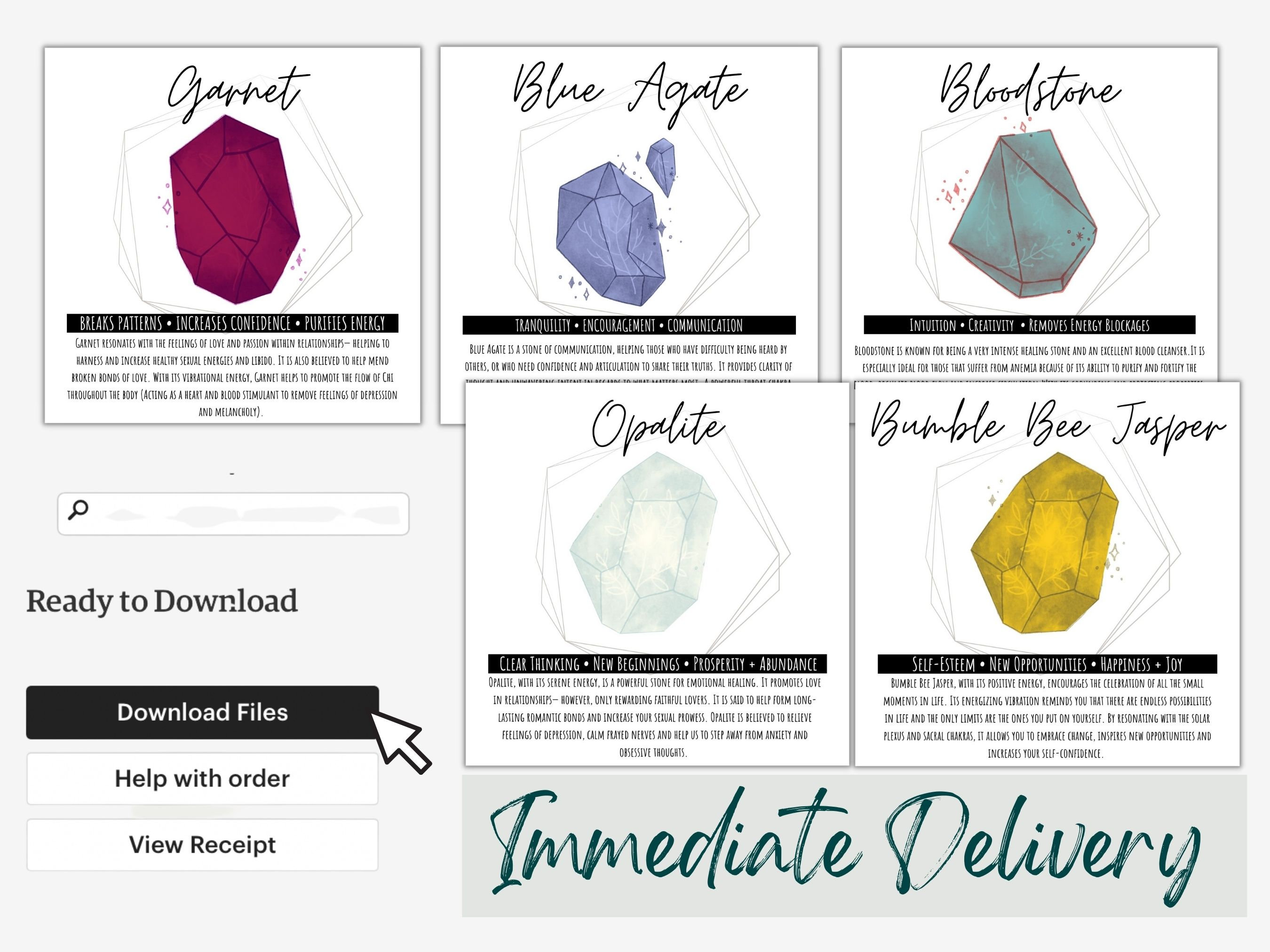 Set of 60 Instant Download Crystal Cards Crystal Meaning | Etsy