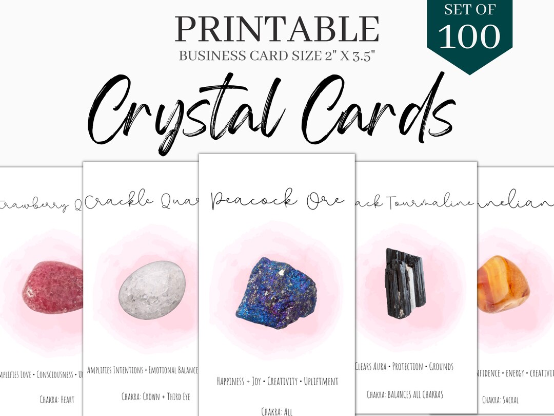 Set of 100 Crystal Meaning Cards Printable Crystal Information Cards ...