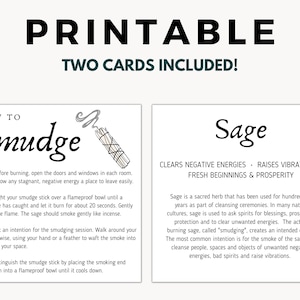 Smudging Instructions Double-sided Sage Information Card | Smudging ...