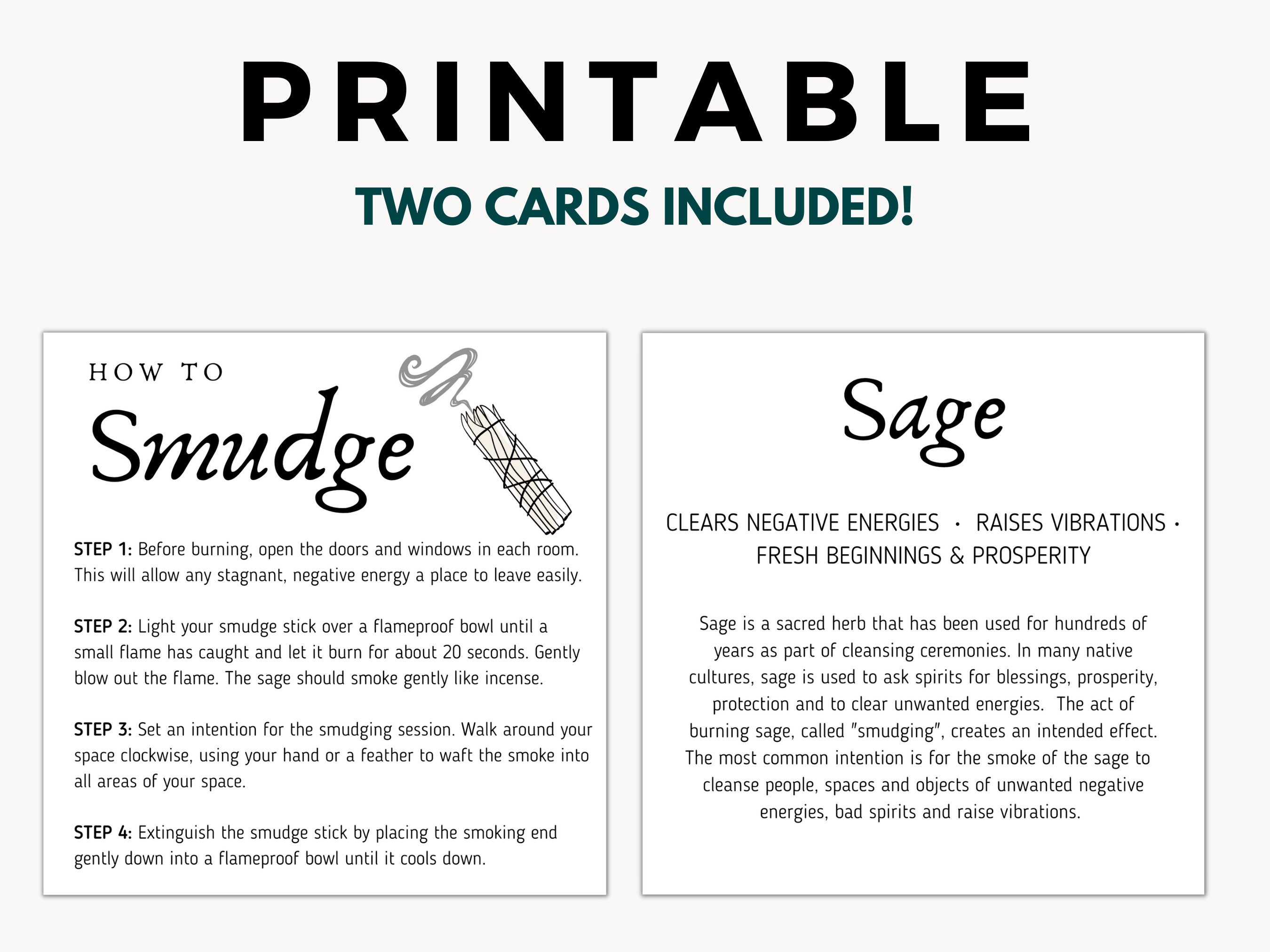 Smudging Instructions Double-sided Sage Information Card - Etsy