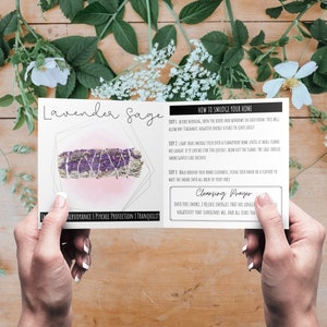 Lavender Sage Smudging Card Printable Label for Gift Packaging - Etsy