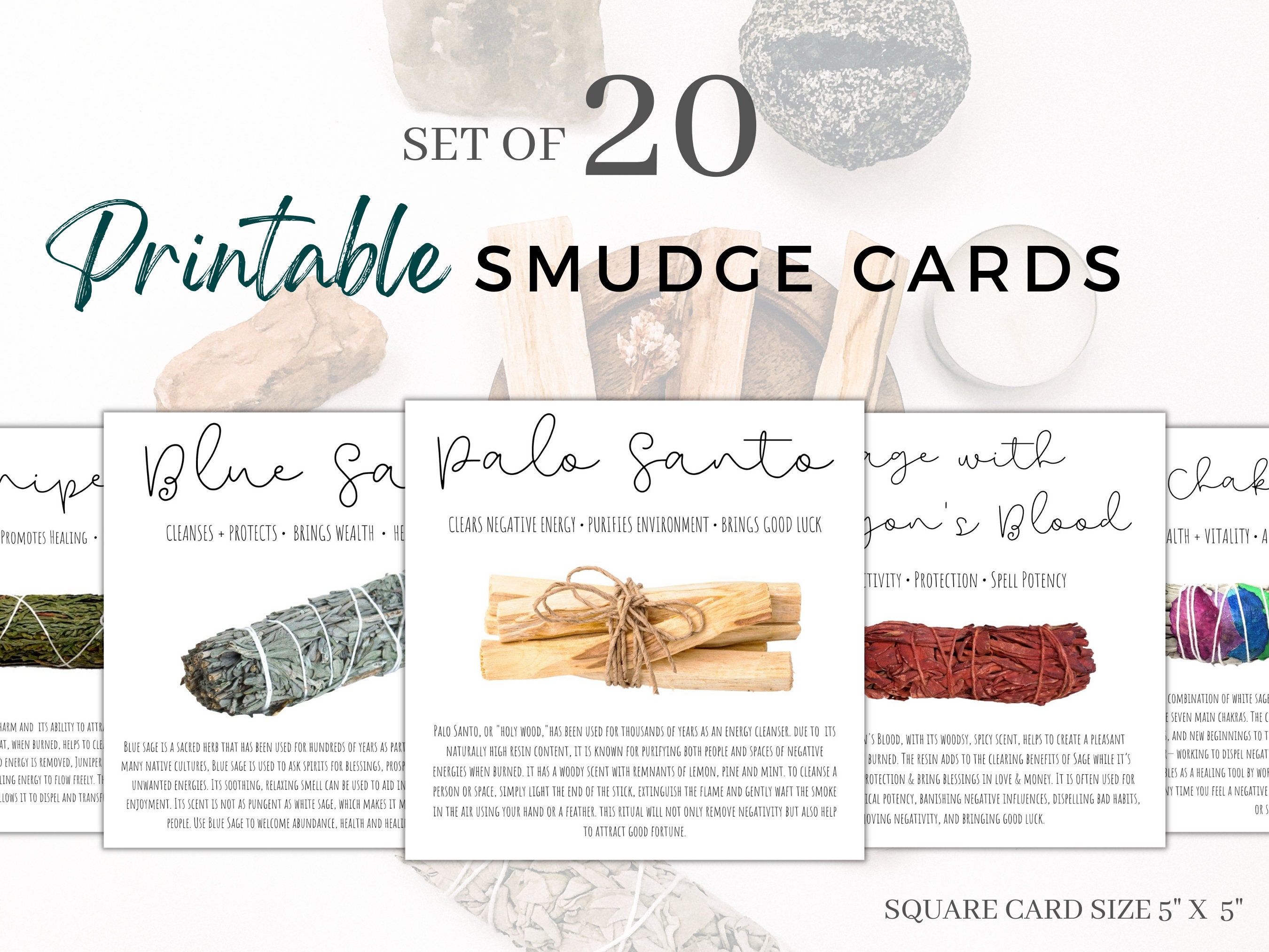 Set of 20 Instant Download Smudge Meaning Cards Smudge Stick - Etsy UK