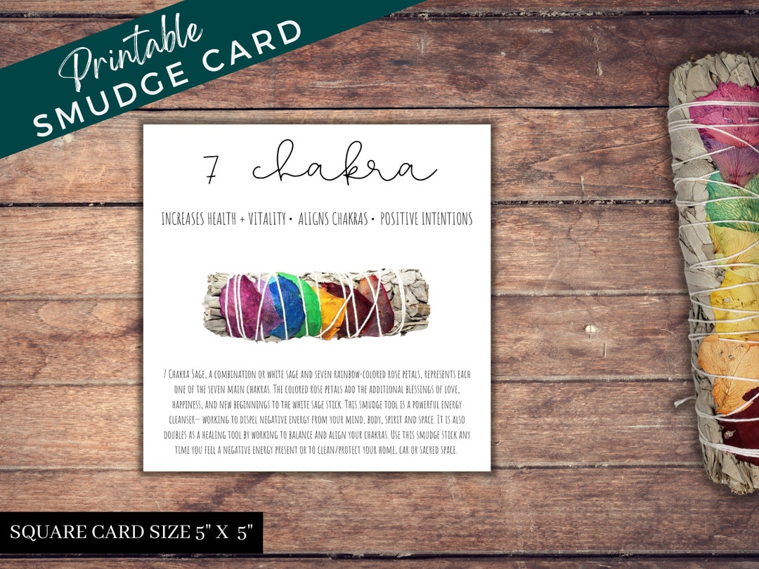 7 Chakra Smudge Information Card Smudging Description Card Printable ...
