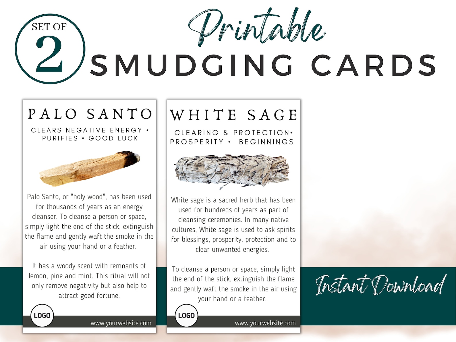 Set of 2 Printable Smudge Instructions Smudging Card - Etsy