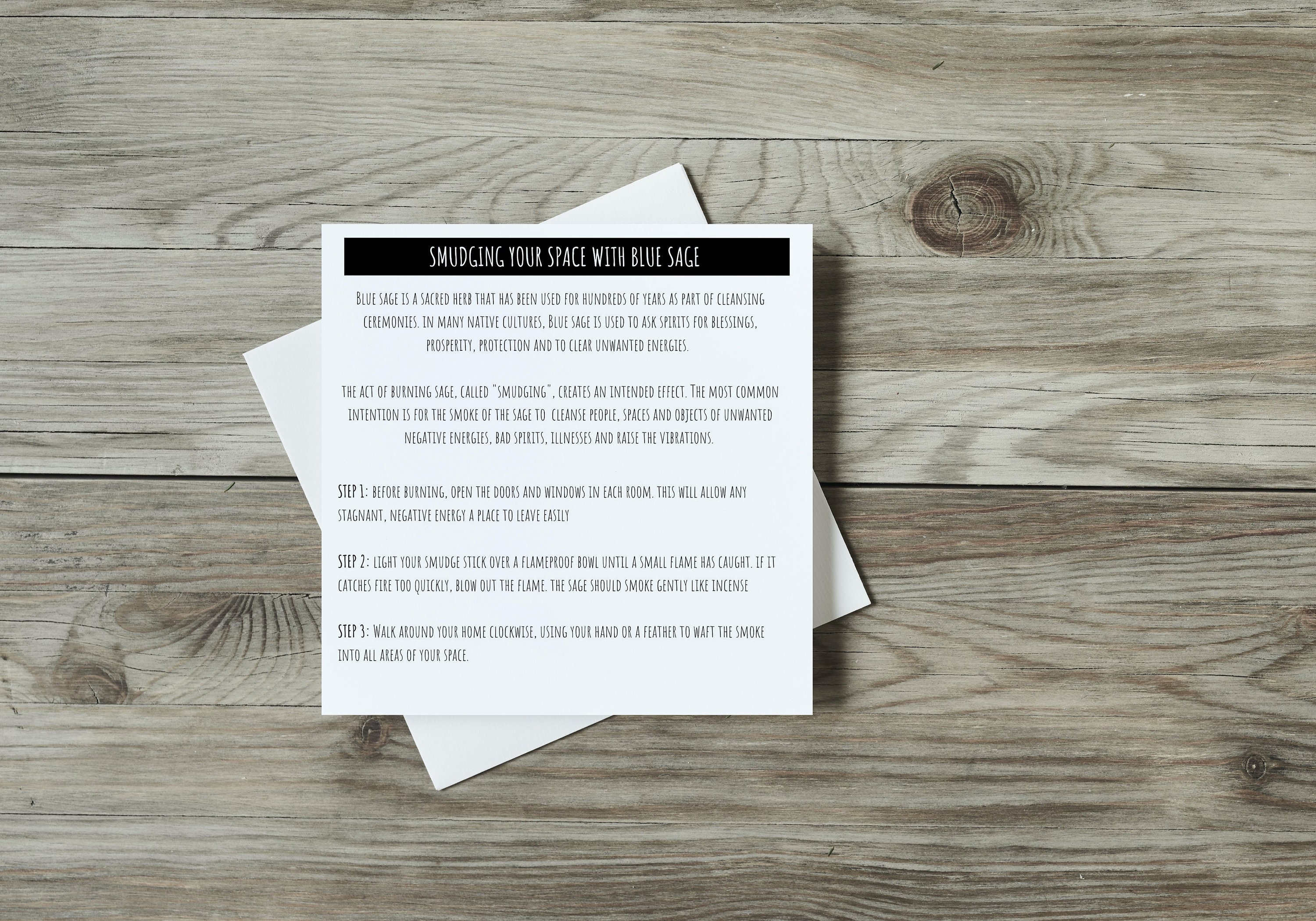 Blue Sage Smudging Card Printable Label for Gift Packaging - Etsy