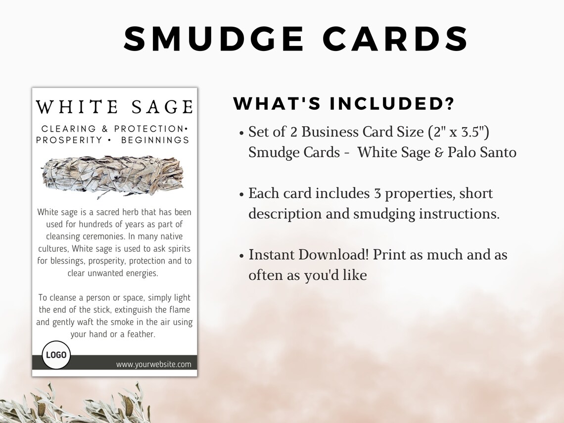 Set of 2 Printable Smudge Instructions Smudging Card - Etsy