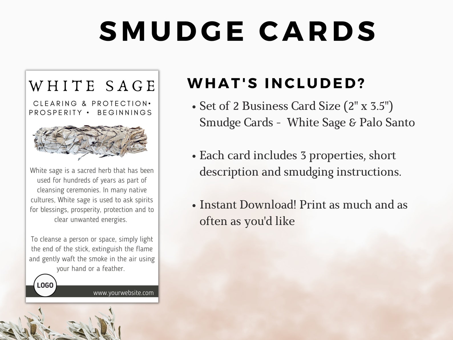 Set of 2 Printable Smudge Instructions Smudging Card - Etsy