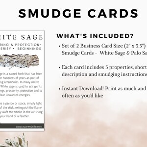 Set of 2 Printable Smudge Instructions, Smudging Card Printable, Palo ...