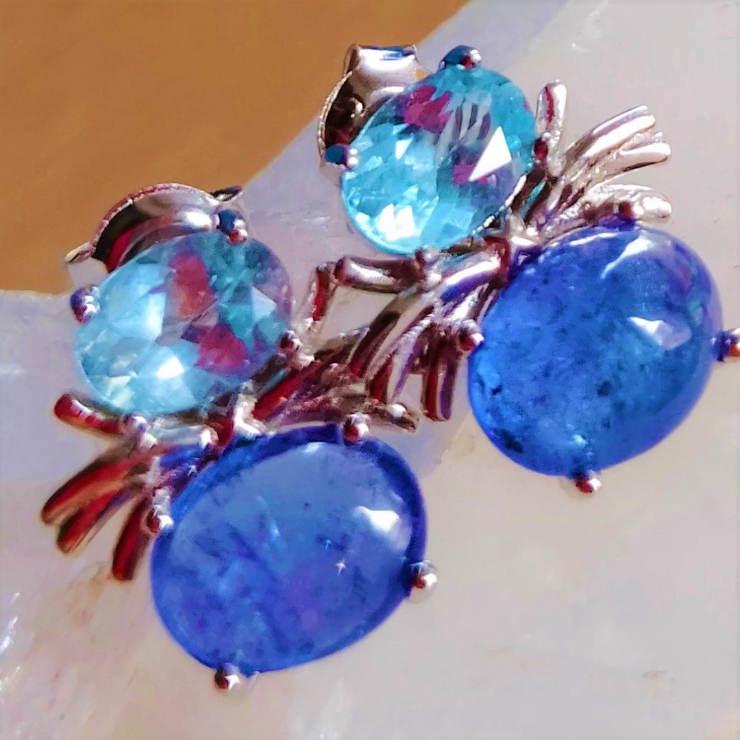 Nice Cats With Natural Tanzanite and Blue Topaz 925 Silver - Etsy