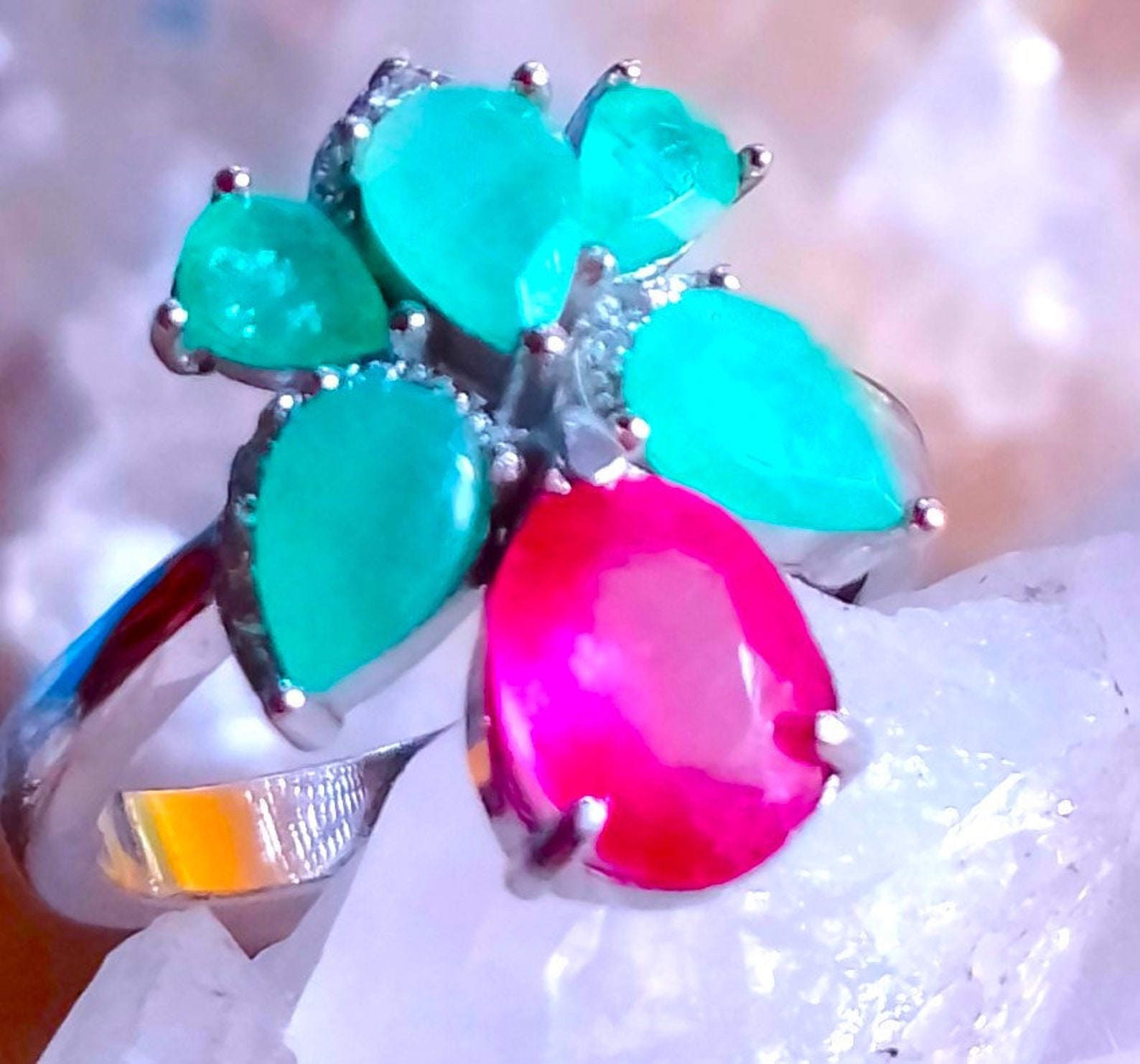 Natural Ruby and Emerald 925 Silver Sterling Ring Size 7 - Etsy