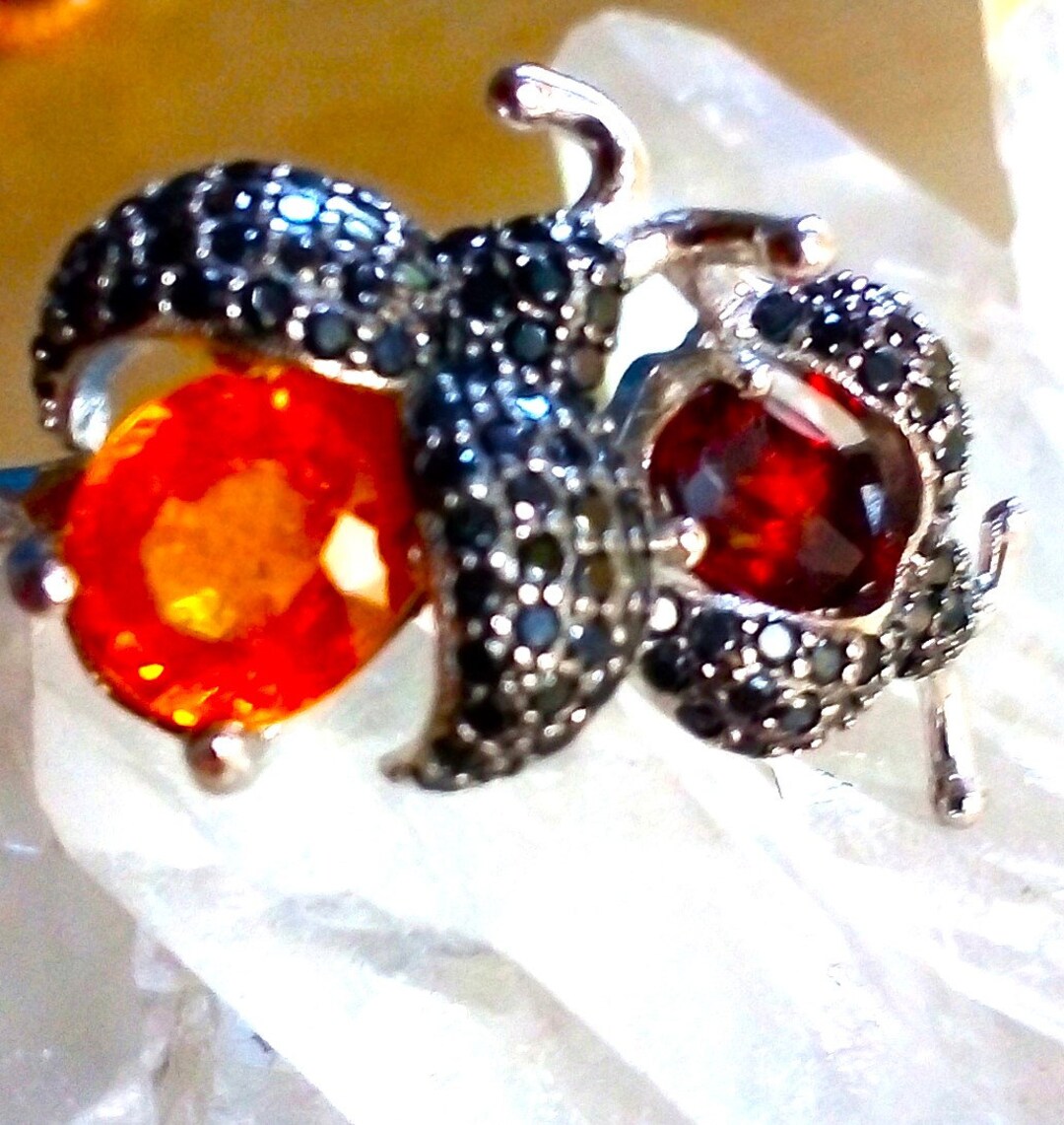 Nice Ladybugs With Natural Spessartine and Red Garnet and Black Spinel ...