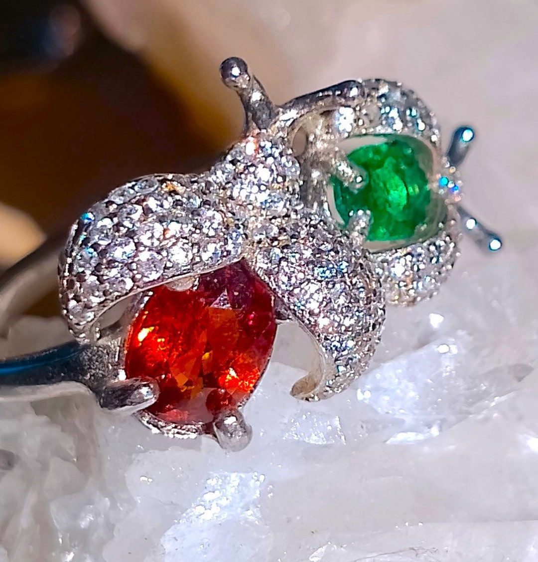 Nice Ladybugs With Natural Tsavorite and Spessartine Garnet 925 Silver ...
