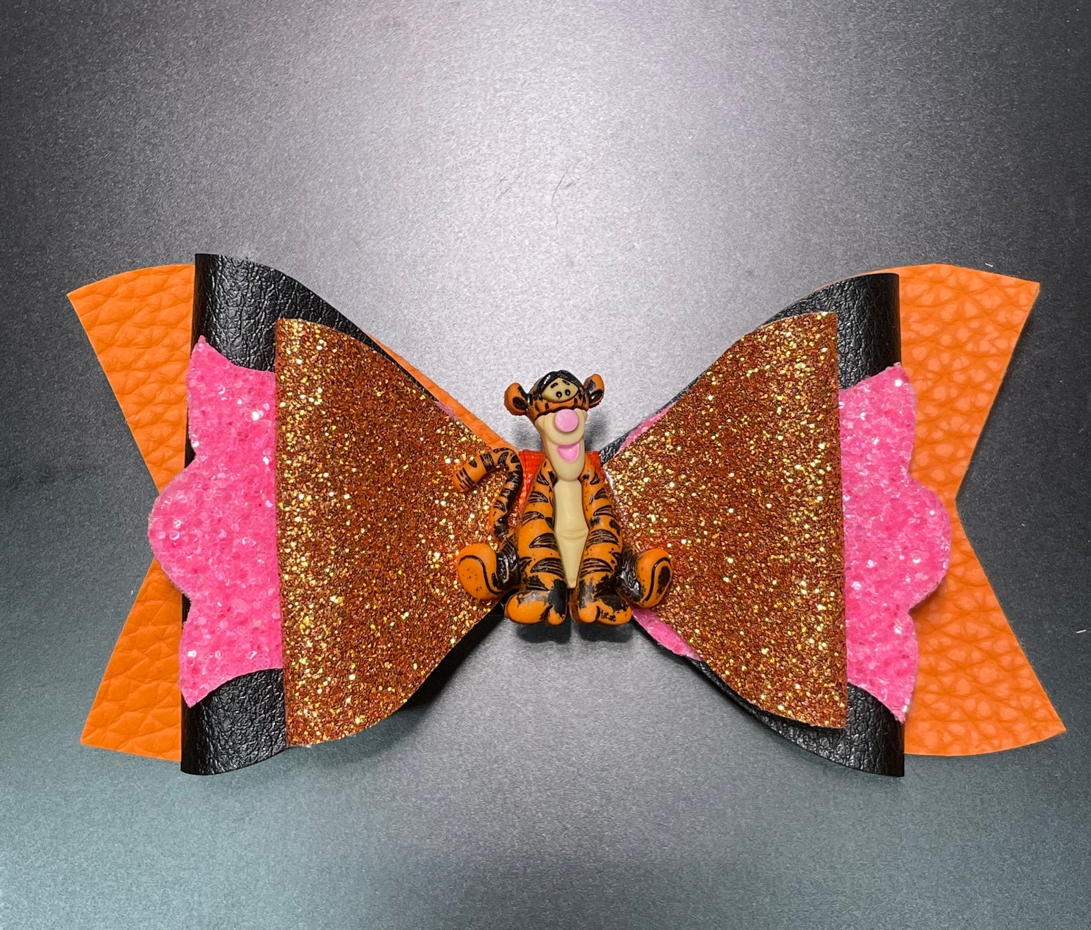 Tiger Bow, Animal Bow, Faux Leather Bow, Character Bow, Bouncy Tiger ...