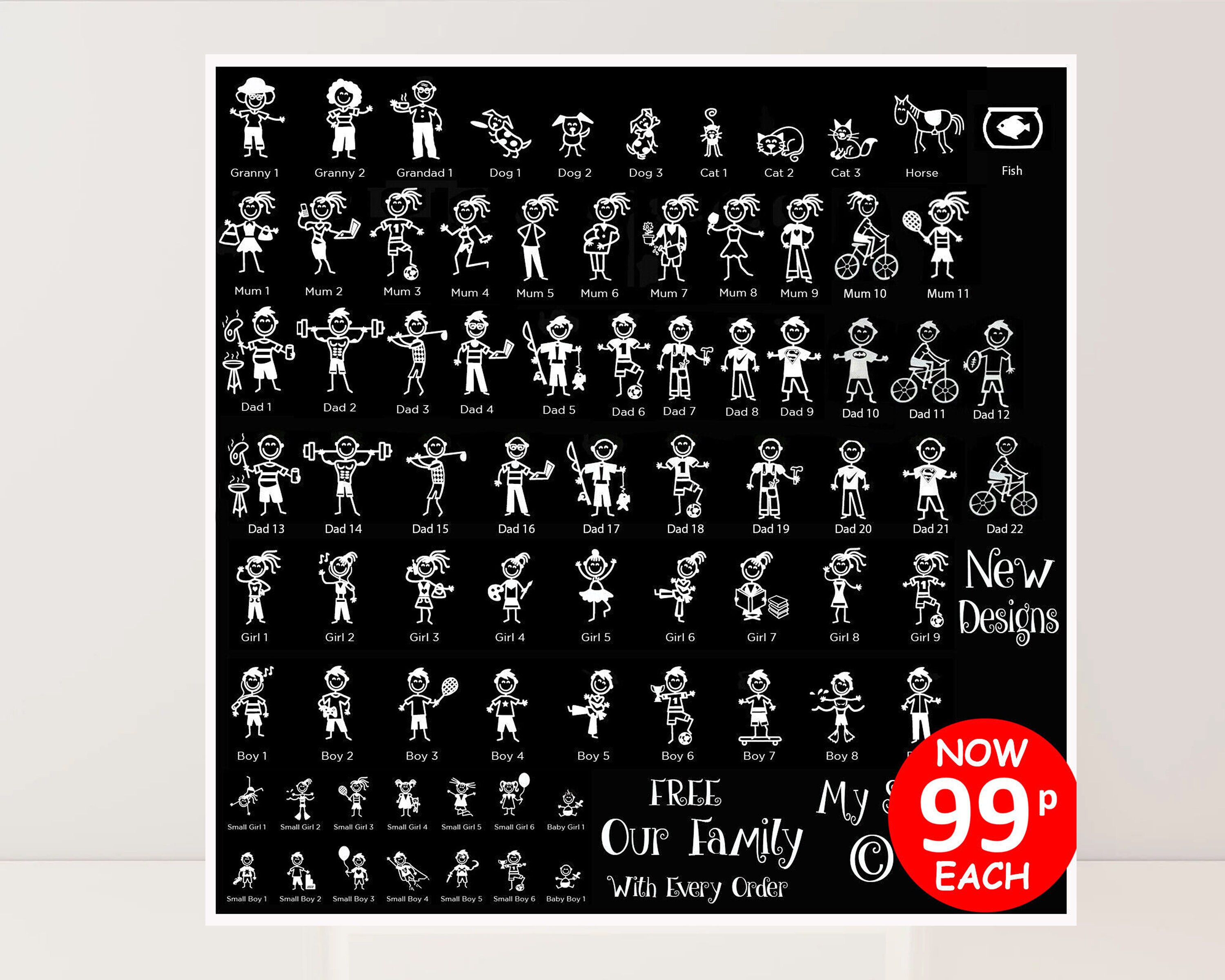 My Stick Family Figures Window Bumper Vinyl Stickers, Any Colour. Only ...