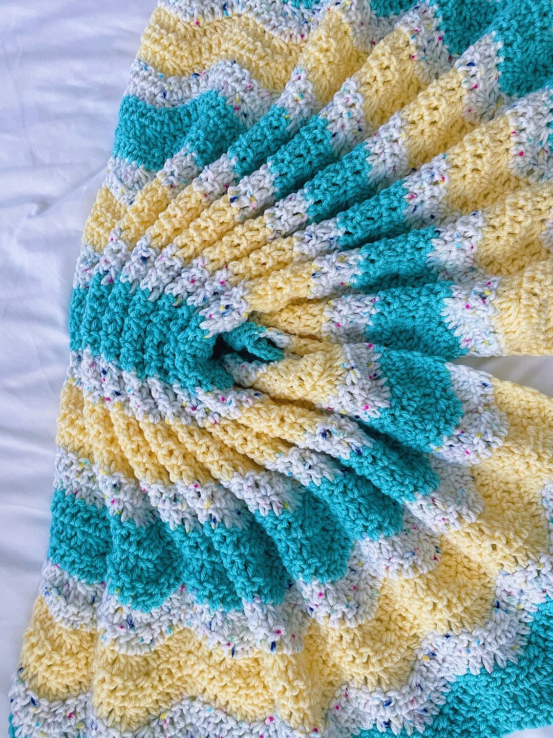 Crochet Baby Blanket - Turquoise and Yellow Crochet Baby Blanket In ...