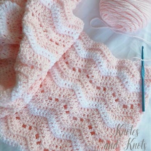 Soft Pink and White Crochet Baby Blanket PATTERN Lacy Ripple Crochet ...
