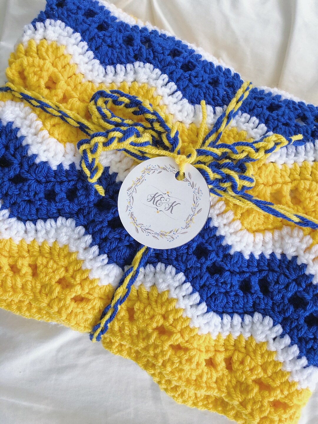 Crochet Baby Blanket, Blue and Yellow Blanket - Knit Afghan - Nursery ...