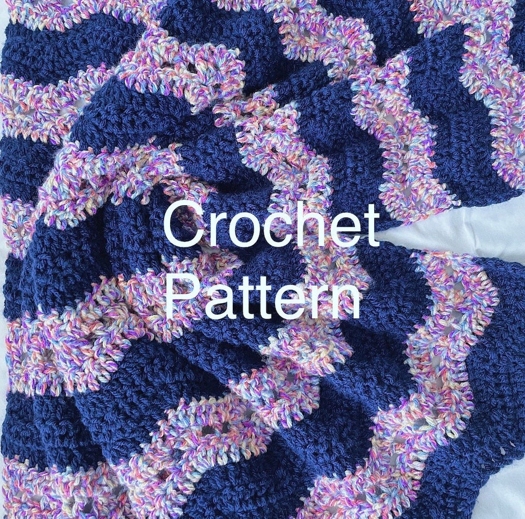 Navy and Pink Lacy Ripple Crochet Baby Blanket PATTERN (PDF) - Etsy