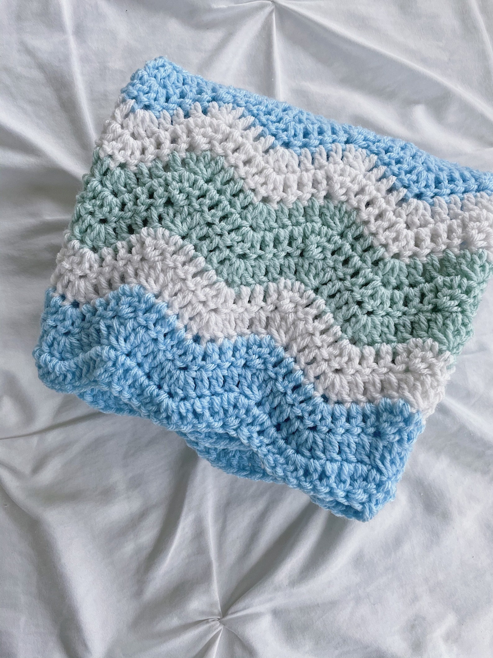 Crochet Baby Blanket in Blue Green and White Baby Blanket - Etsy