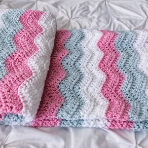 Crochet Baby Blanket Crochet Baby Blanket in Ice Blue White - Etsy