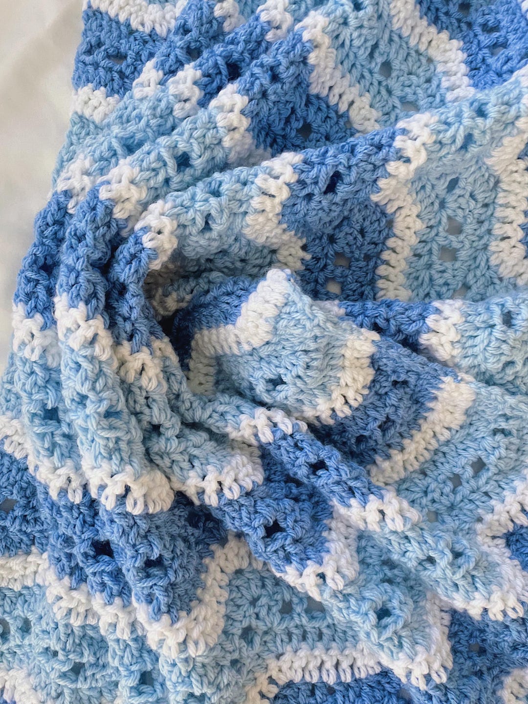 Crochet Baby Blanket - Blue Ripple Afghan, Baby Shower Gift - Etsy