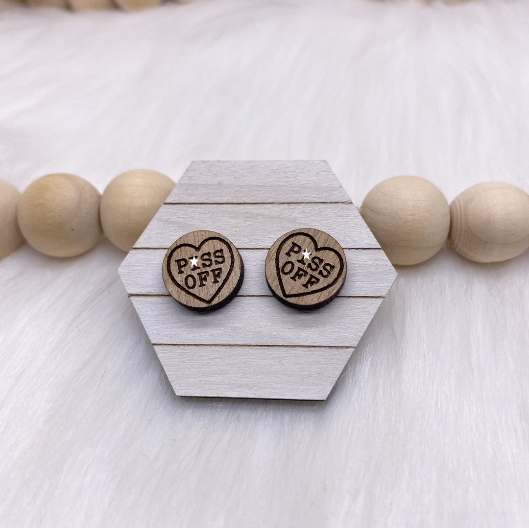 Piss off Minimal Wooden Stud Earrings. Gifts for Her, Wood Jewellery ...