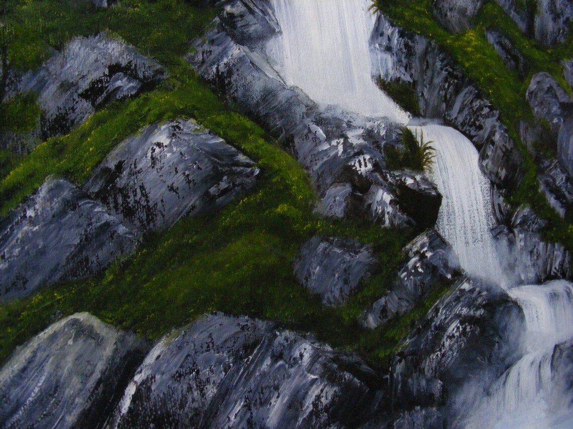 Original Landscape Oil Painting Rock Waterfall on Canvas - Etsy
