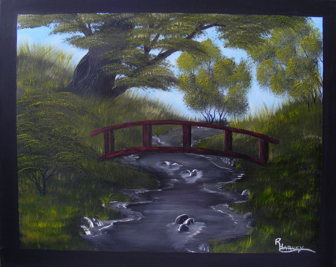 Landscape Oil Painting on Canvas - Traditional Nature Painting, Bridge ...