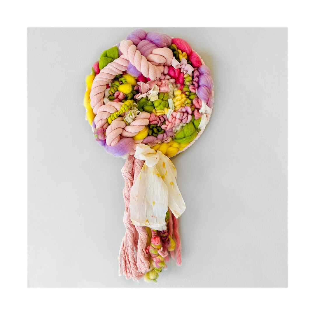 Boho Pink & Green Circular Woven Wall Hanging, 10 in Round Weaving ...