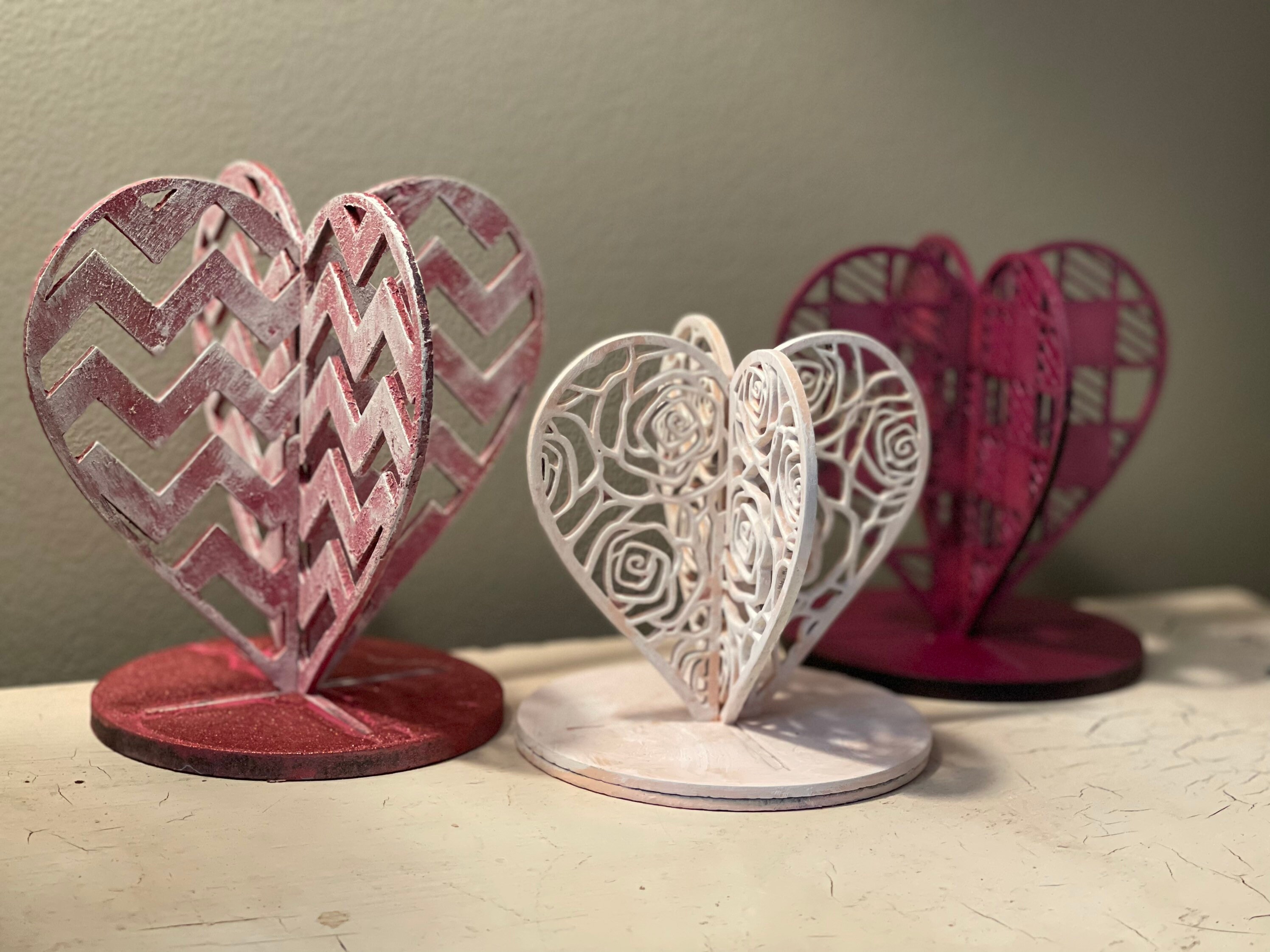 3D Hearts Set of 3 With Stands SVG Digital Download for Glowforge or ...