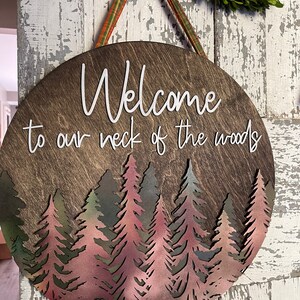 Welcome Sign W Woods - Pine Trees Round Door Sign SVG Digital Download ...