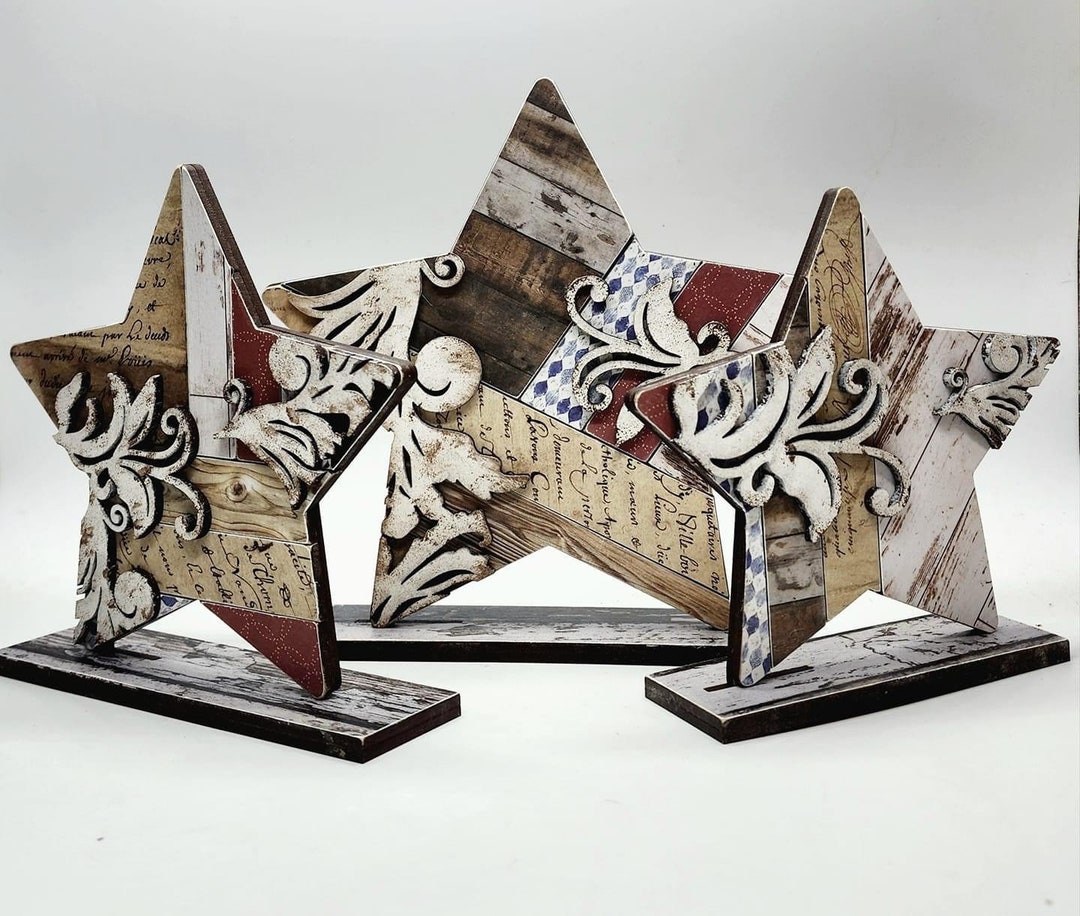 Flourish Farmhouse Style Star Trio SVG Digital Download for Glowforge ...