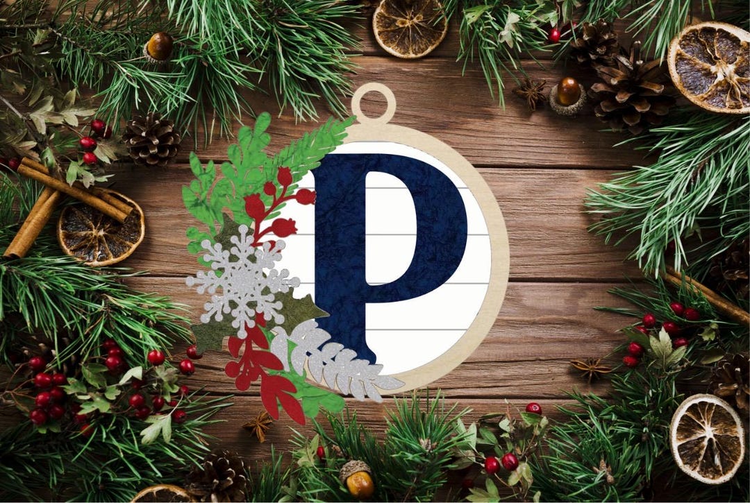 Floral Monogram Letter P Christmas Ornament / Initial Ornament SVG ...