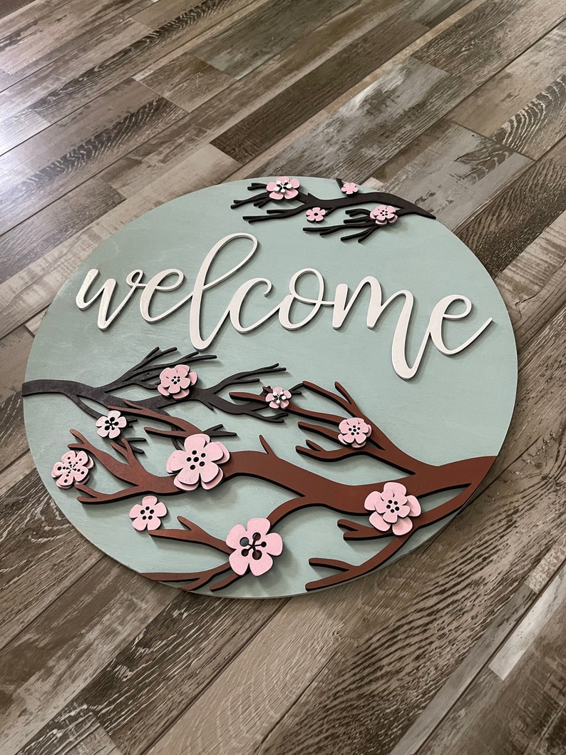 Cherry Blossom Welcome Sign SVG Digital Download for Glowforge - Etsy