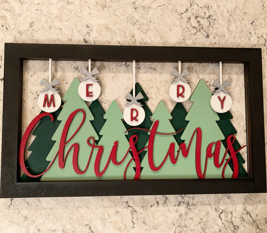 Merry Christmas Shadow Box Sign SVG Digital Download for Glowforge -not ...