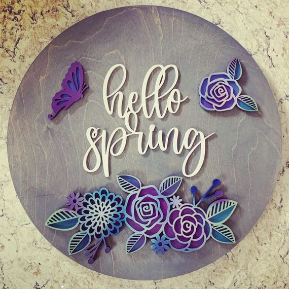 Floral Hello Spring for Round Signs SVG Digital Download for | Etsy