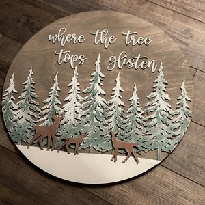 Snowy Deer Family Pine Tree Welcome Door Hanger Sign for 18” Rounds SVG ...