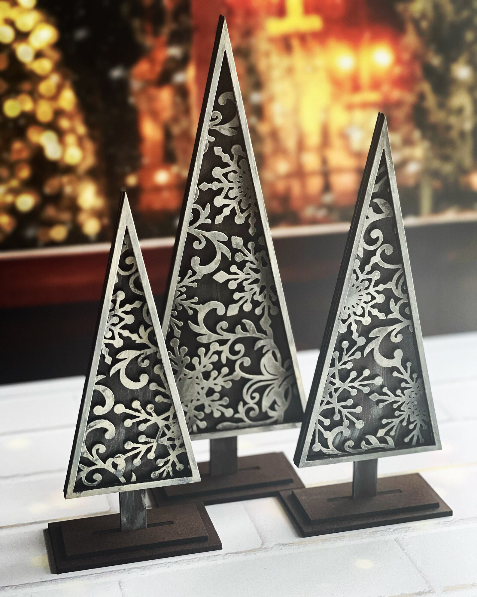 Snowflake Flourish Trees Set of 3 SVG Digital Download for Glowforge or ...